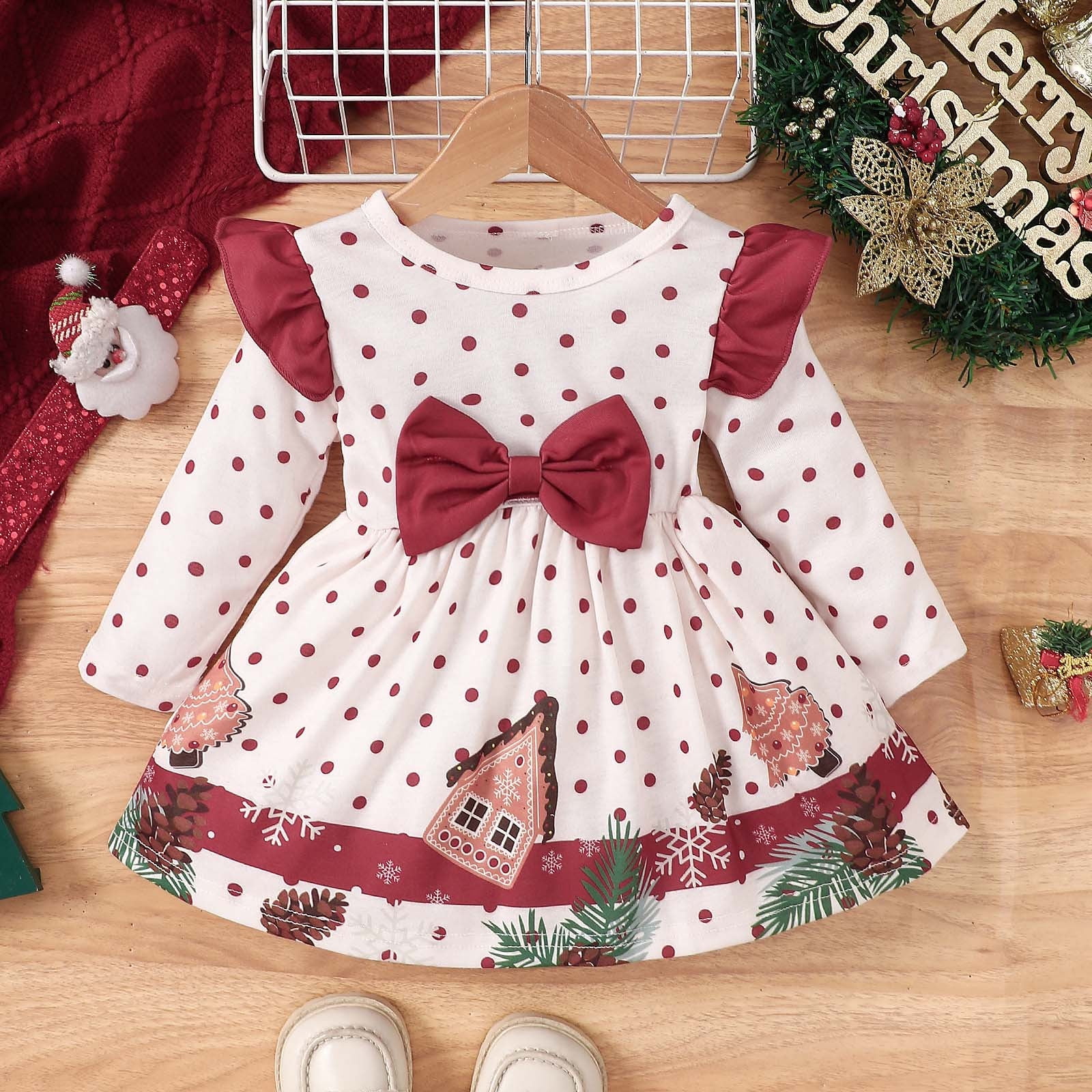 Atogsazn Newborn Baby Girl Christmas Dress Infant Ruffle Long Sleeve Princess Tulle Dresses ...