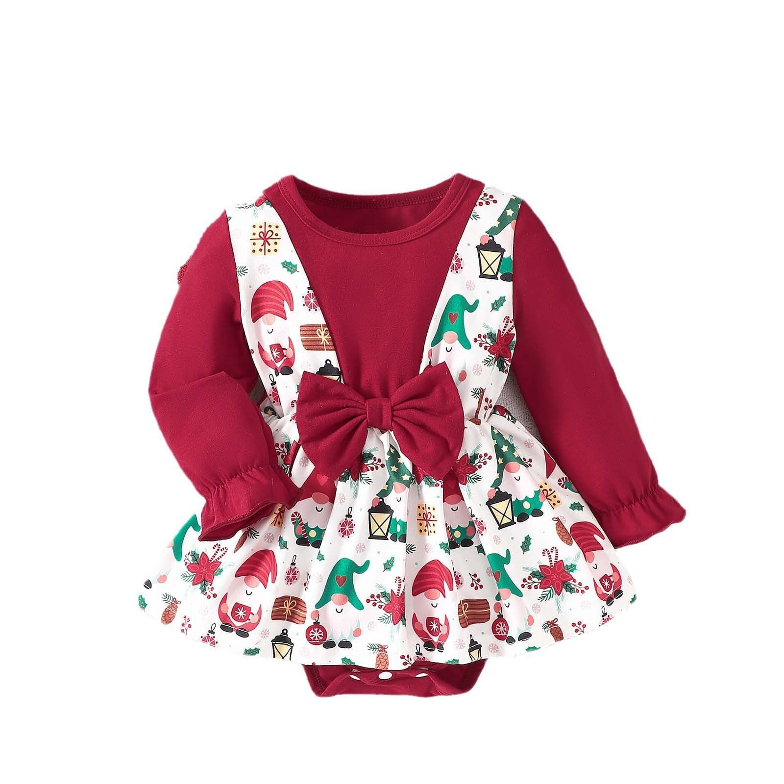 Atogsazn Newborn Baby Girl Christmas Romper Infant Ruffle Crewneck Long Sleeve Princess ...