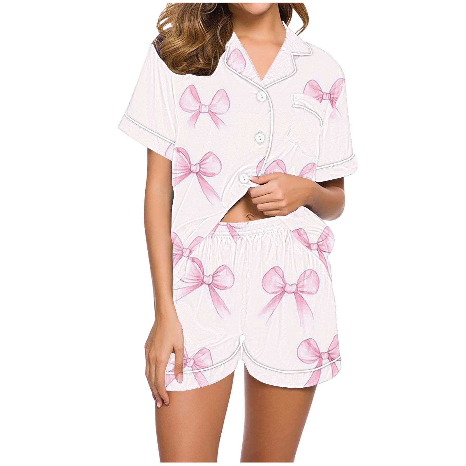 Atogsazn Pajamas Sets for Women Silk Satin Preppy Pjs and Shorts ...
