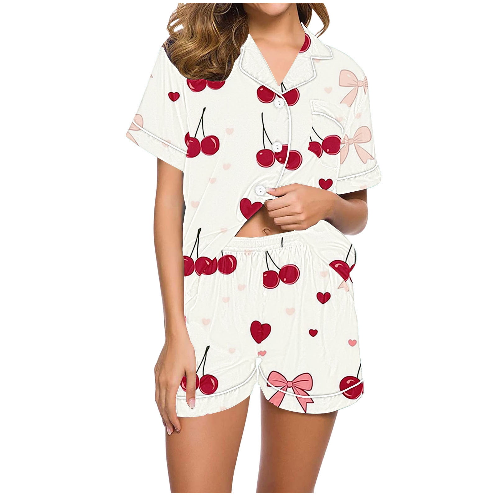 Atogsazn Pajamas Sets for Women Silk Satin Preppy Pjs and Shorts ...