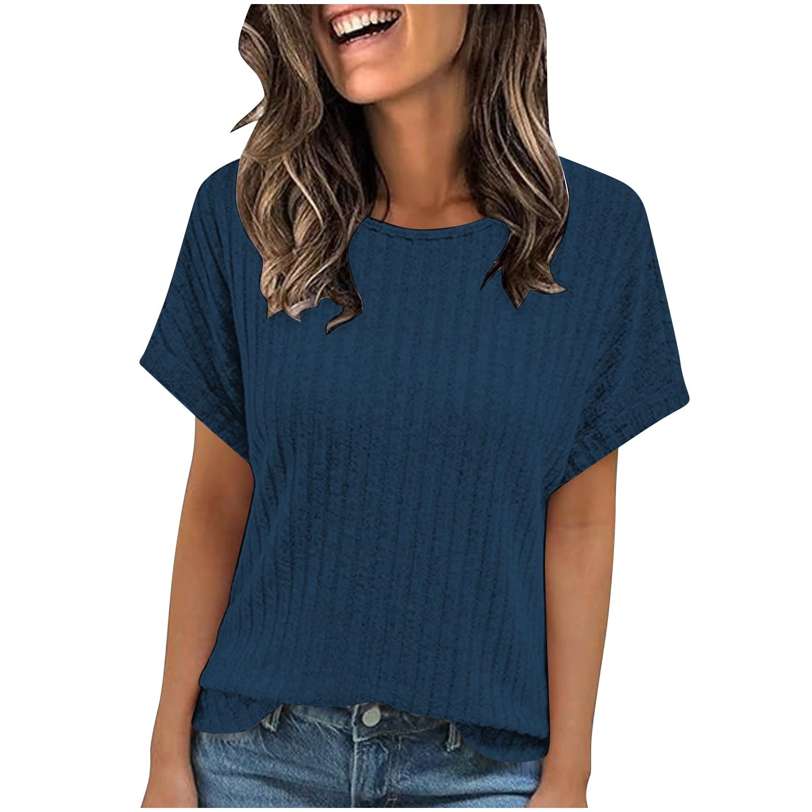 Atogsazn Spring Tops for Women Casual Knitted Short Sleeve T Shirt ...