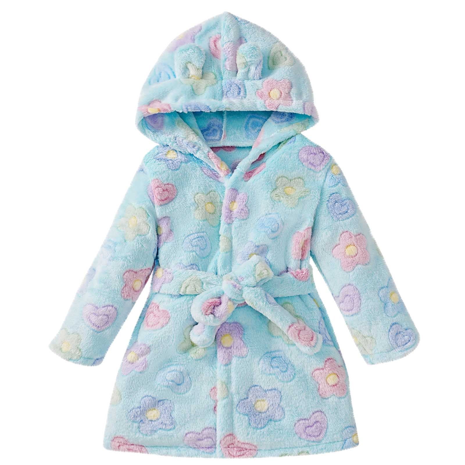Atogsazn Toddler Girl Plush Fuzzy Robe Kids Printed Fleece Long Sleeve ...