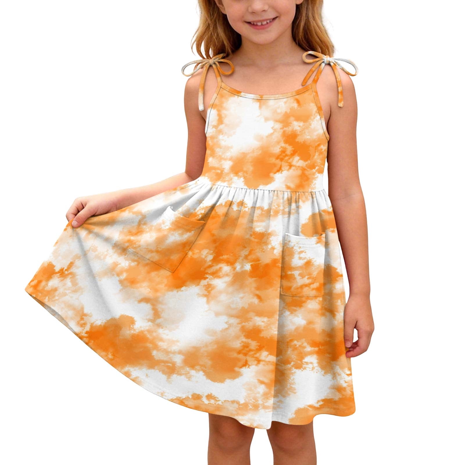 Atogsazn Toddler Girls Tie Dye Midi Dress Kids Casual Bow Spaghetti ...