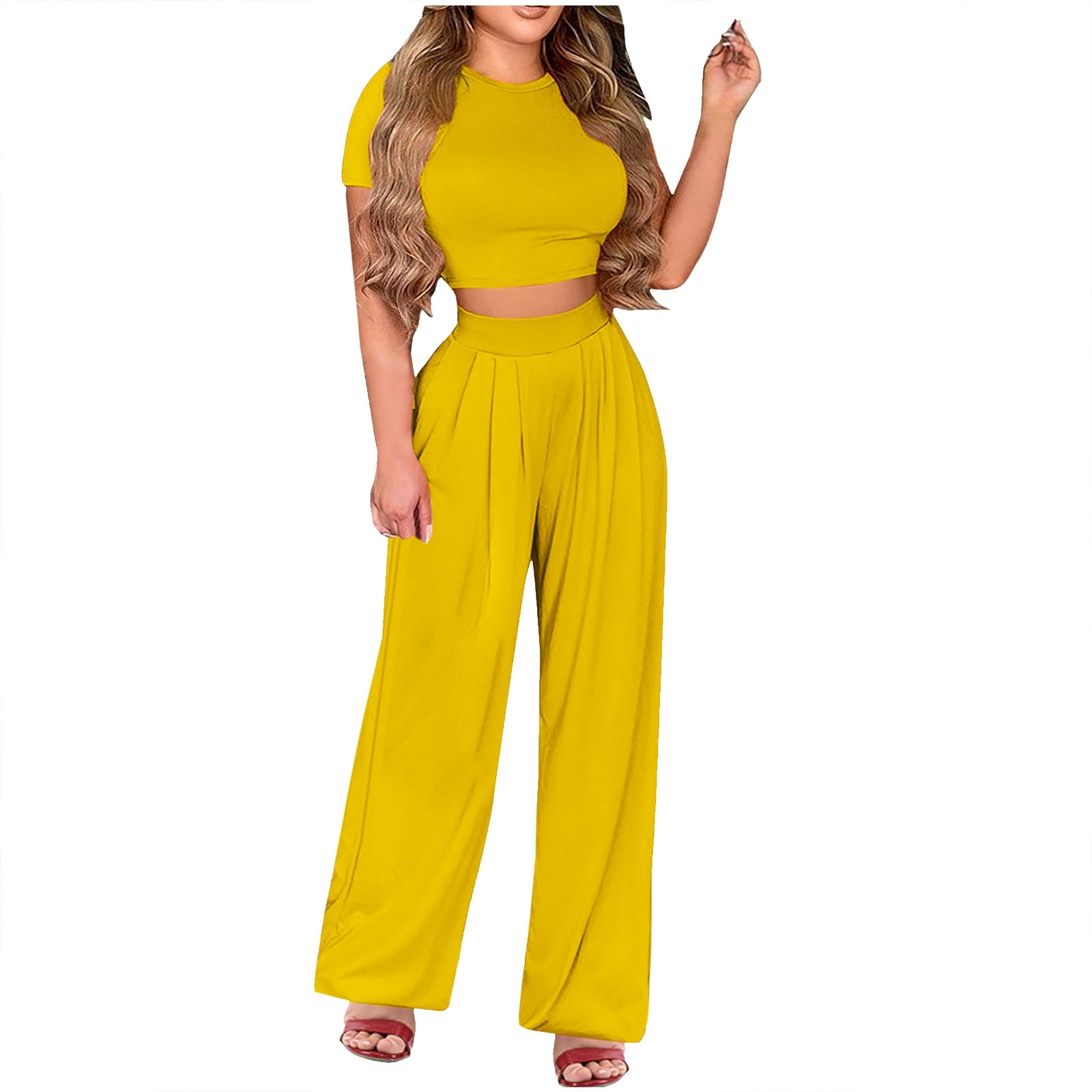 Atogsazn Two Piece Outfits for Women Summer Casual Short Sleeve Round ...