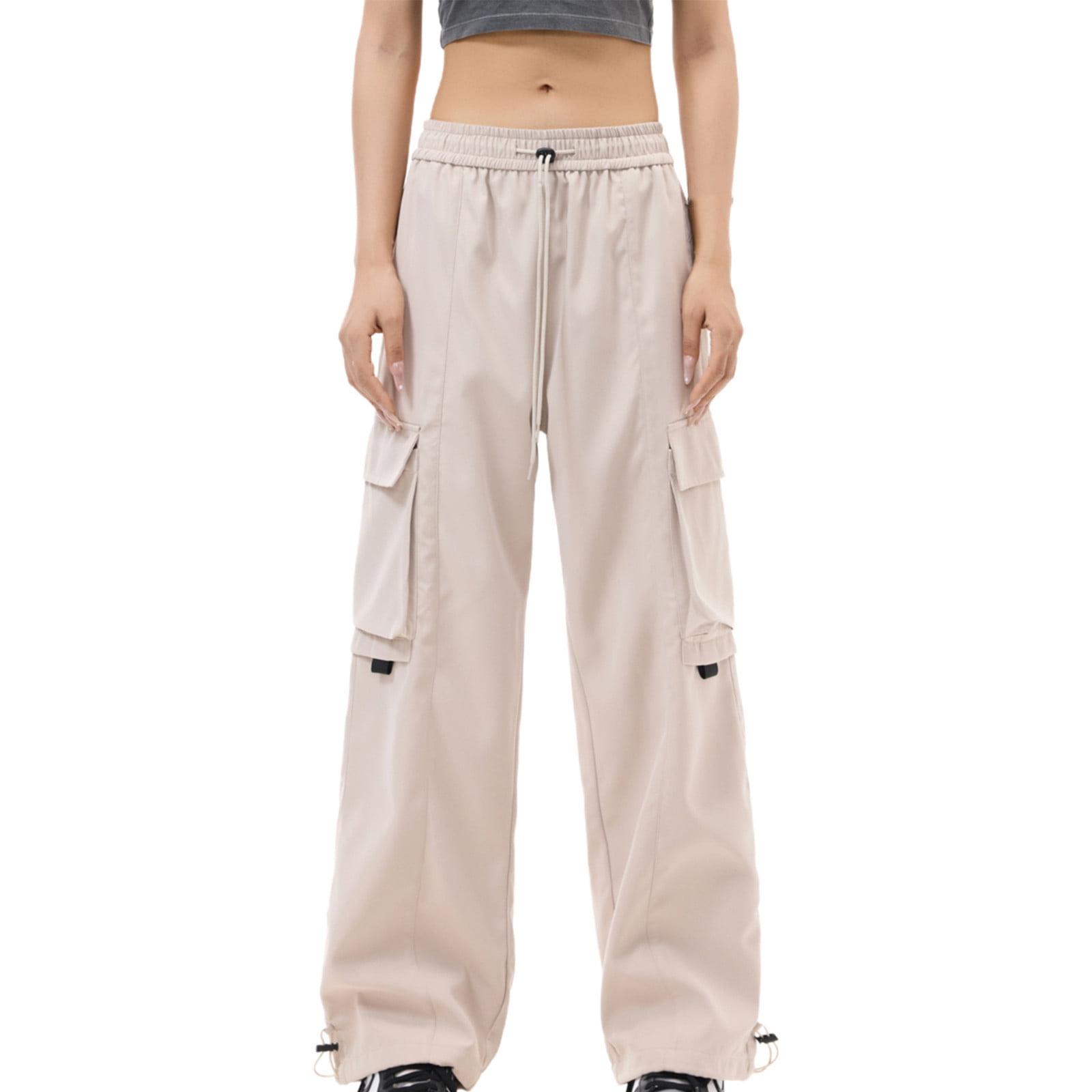 Atogsazn Women's Cargo Wide Leg Pants Casual Baggy Jogger Elastic Waist ...