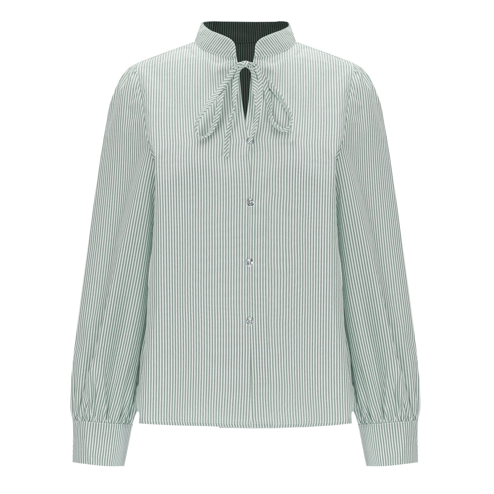 Atogsazn Women's Casual Shirt Button Stripe Long Sleeve Drawstring ...