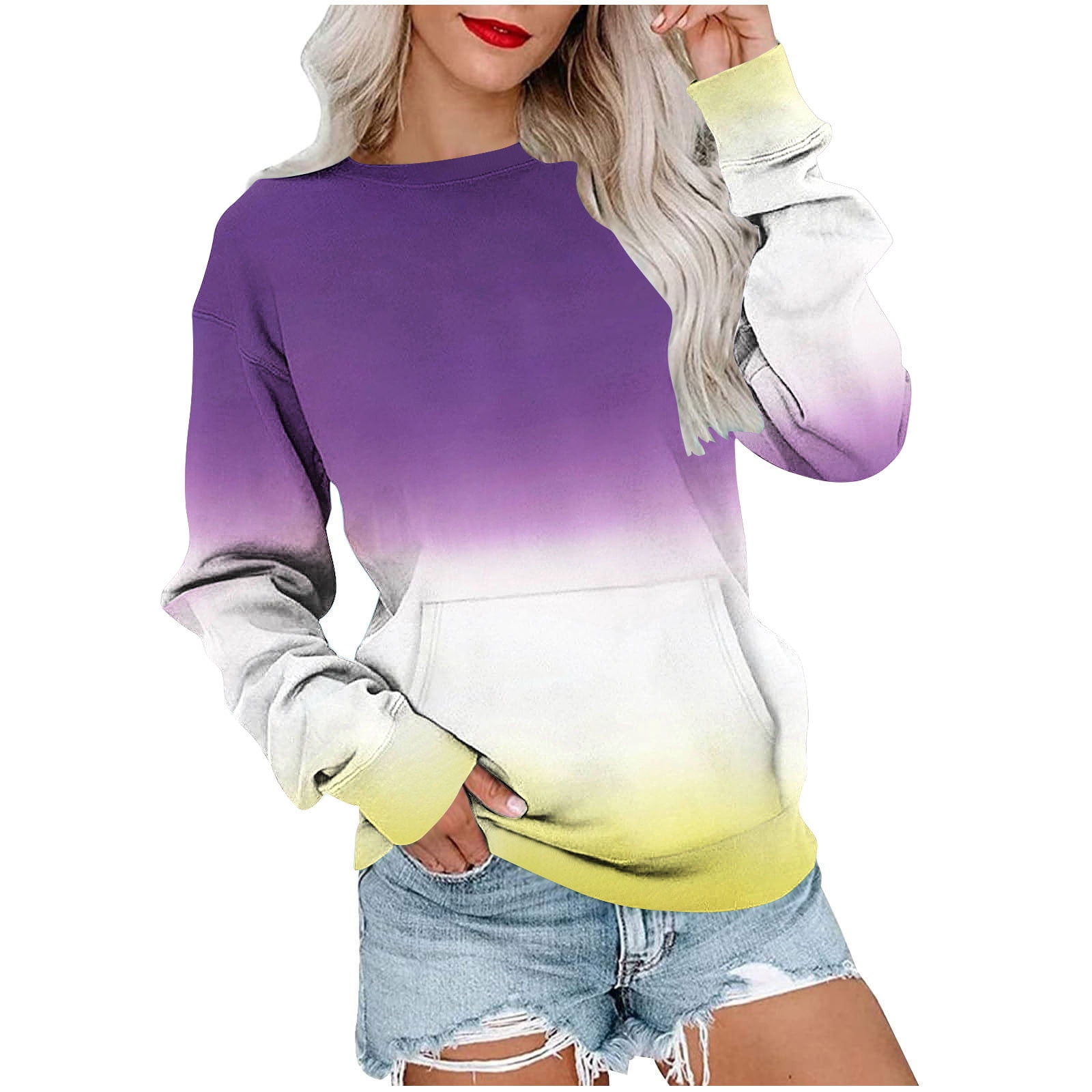 Atogsazn Women's Crew Neck Sweatshirt Casual Gradient Long Sleeve ...