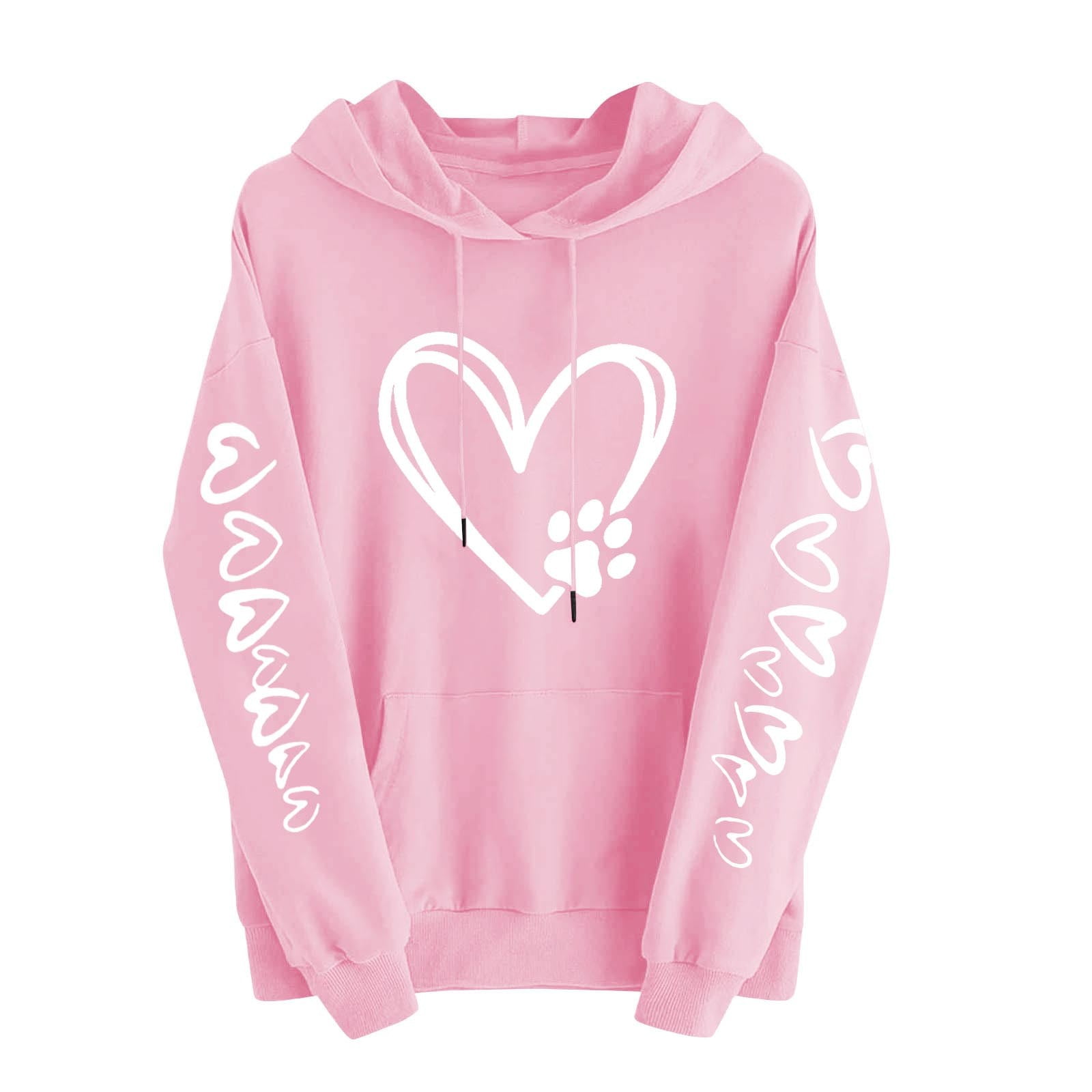 Atogsazn Women's Hearts Hoodies Oversized Valentine's Day Long Sleeve ...
