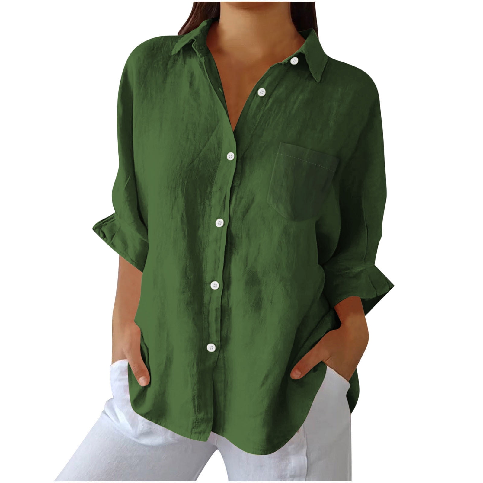 Atogsazn Women's Linen Button Down Shirts Casual Long Sleeve Shirt Loose Tops Outfit Fashion ...