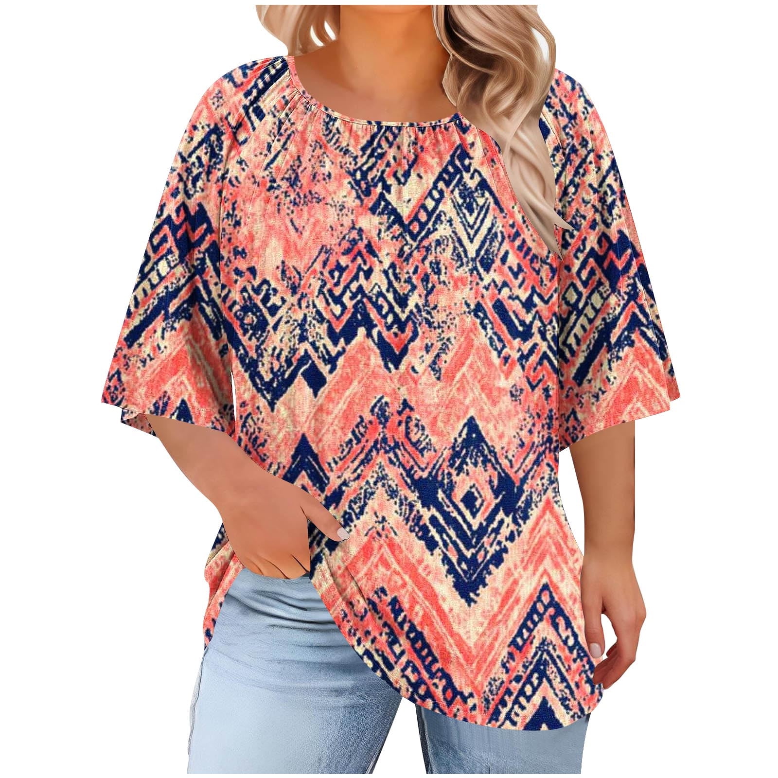 Atogsazn Women's Plus Size Blouse Casual Short Sleeve Oversized Tops ...