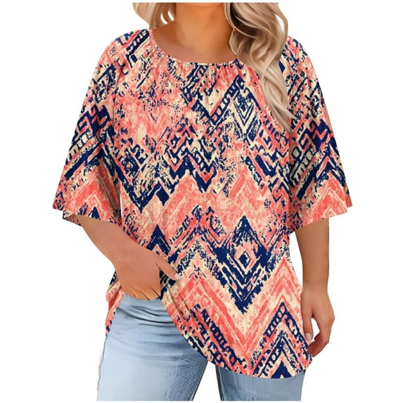 Atogsazn Women's Plus Size Blouse Casual Short Sleeve Oversized Tops ...