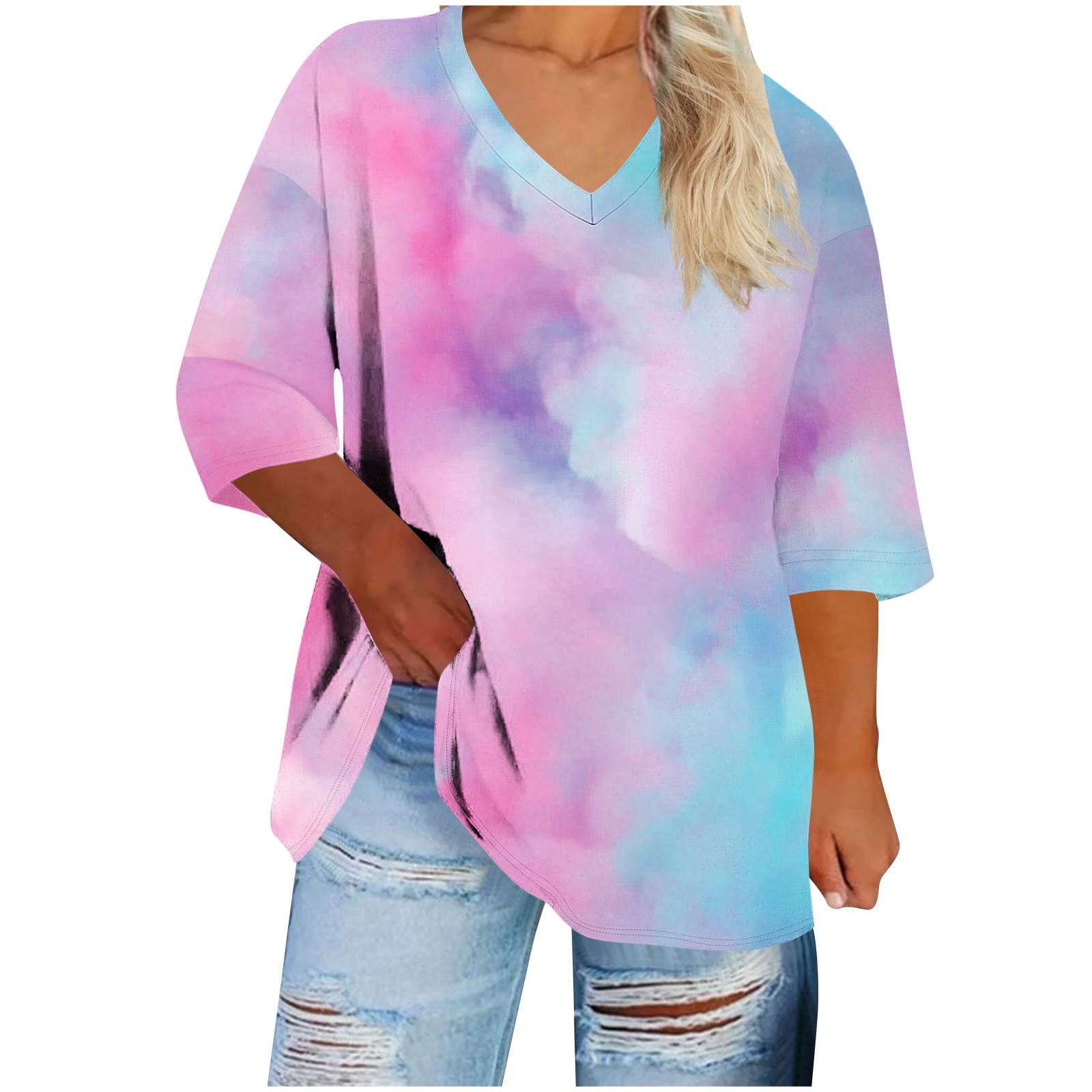Atogsazn Women's Plus Size Blouse Casual V Neck Long Sleeve Pullover ...