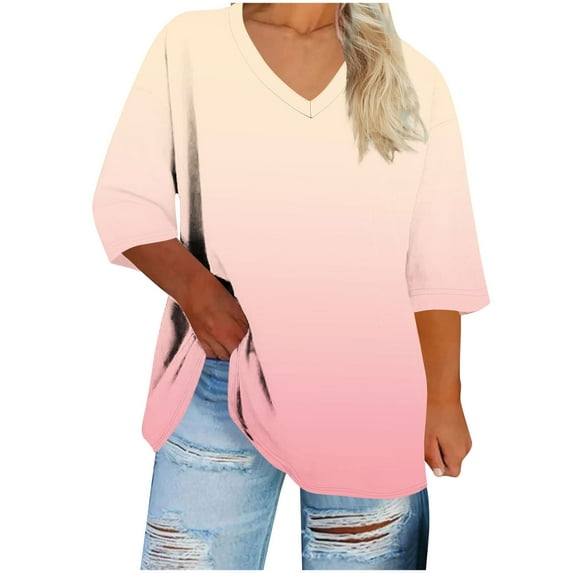 Atogsazn Women's Plus Size Blouse Casual V Neck Long Sleeve Pullover ...