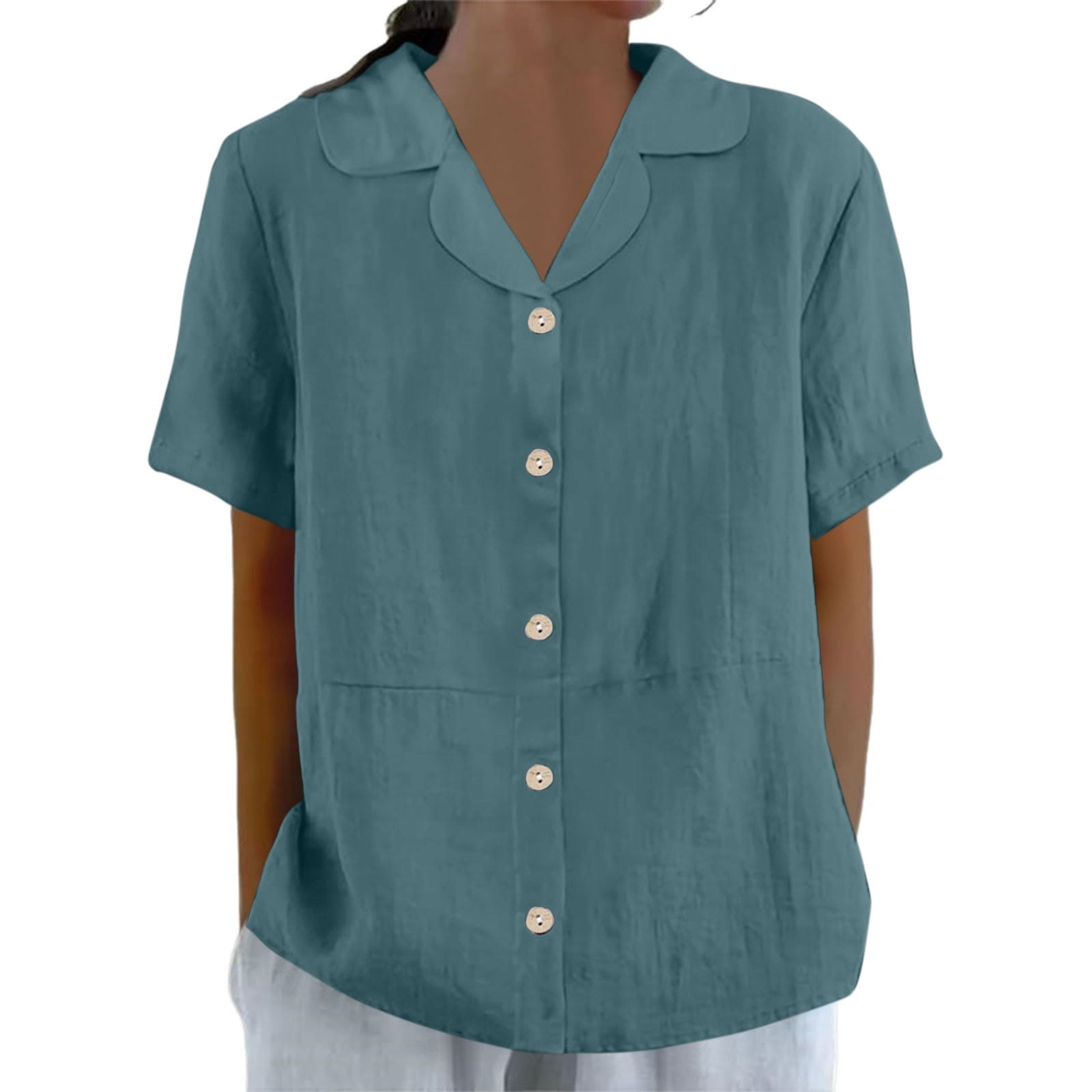 Atogsazn Women's Plus Size Shirts Casual Button Down Shirt V Lace Neck ...