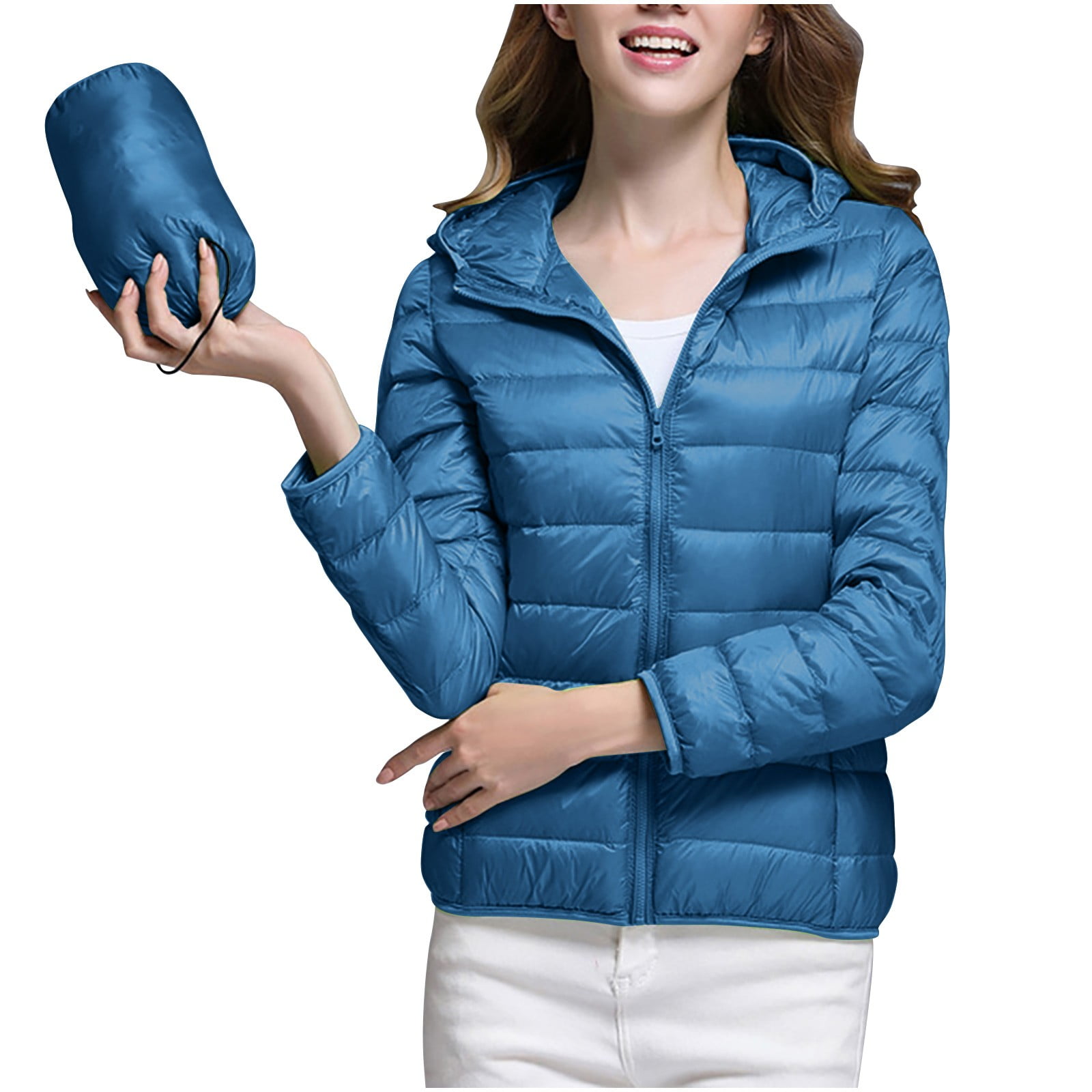 Atogsazn Women's Puffer Jacket Zip Up Long Sleeve Hooded Jackets Winter ...
