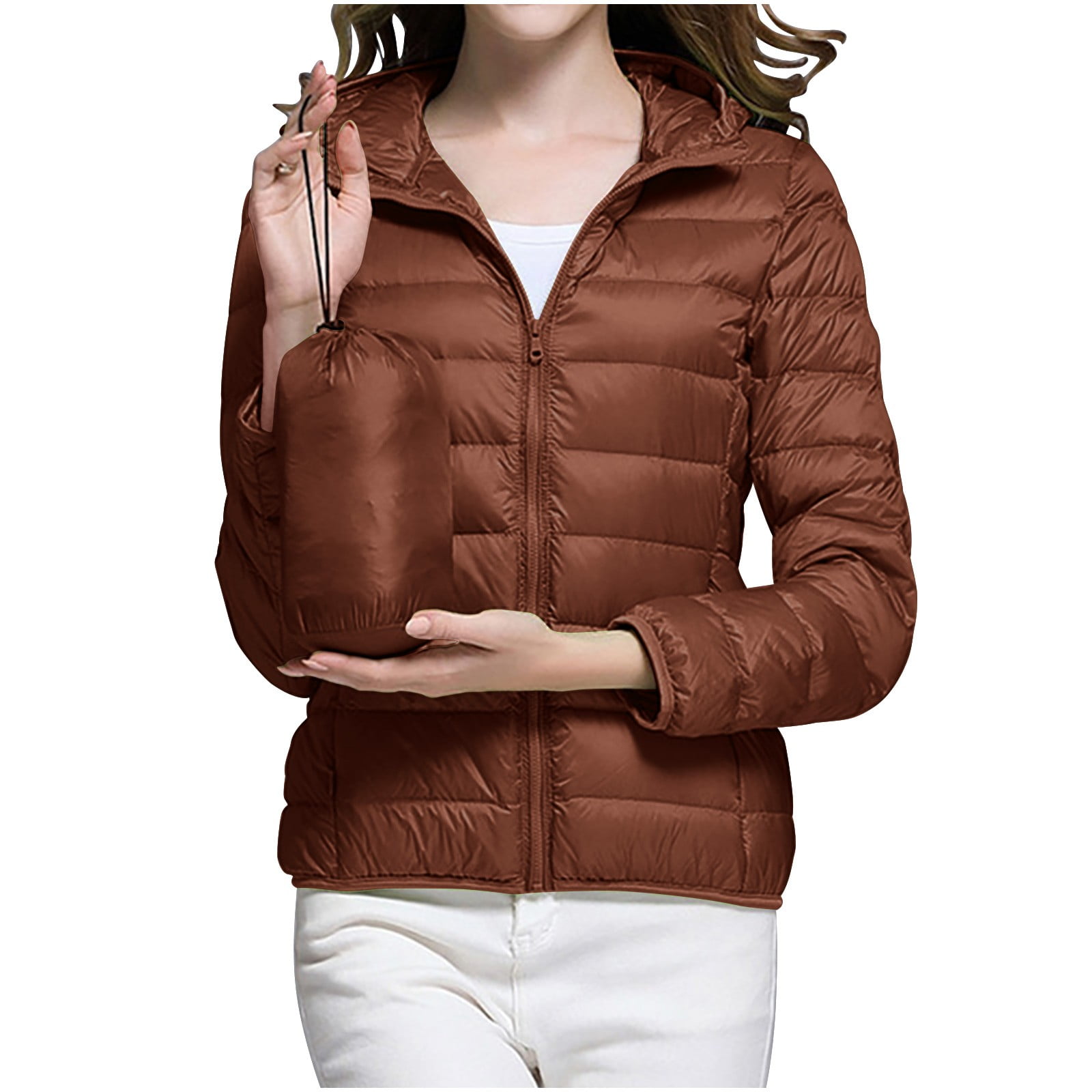 Atogsazn Women's Puffer Jacket Zip Up Long Sleeve Hooded Jackets Winter ...