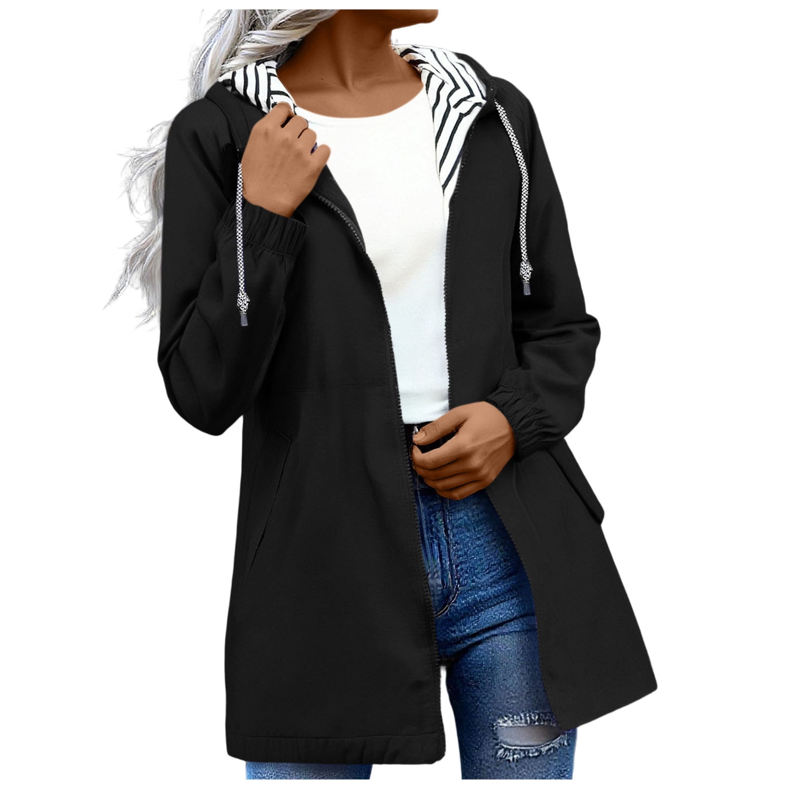 Atogsazn Women's Rain Jacket Full Zip Long Sleeve Hooded Rain Coats ...