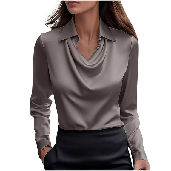 Atogsazn Women's Silk Satin Blouse Casual Long Sleeve Tops Bussiness ...