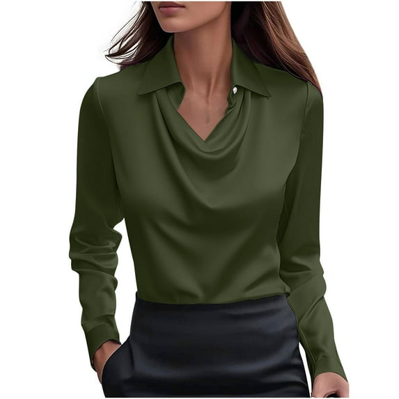 Atogsazn Women's Silk Satin Blouse Casual Long Sleeve Tops Bussiness ...