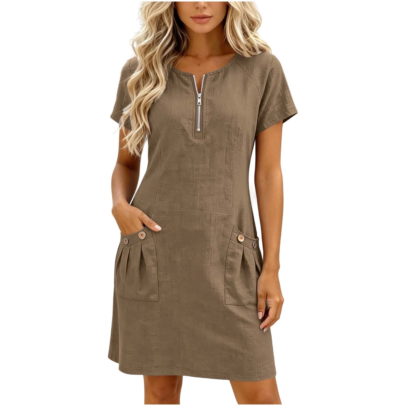 Atogsazn Women's Summer Half Zip Mini Dress Flowy Casual Short Sleeve ...