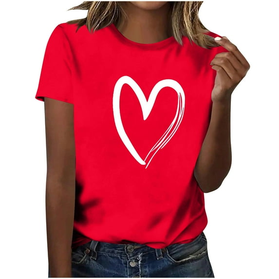 Atogsazn Women's Summer Hearts Tshirt Crewneck Short Sleeve Basic Tops ...