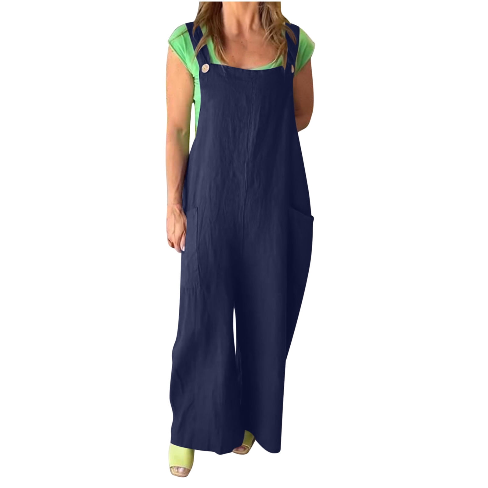 Atogsazn Women's Summer Jumpsuit Casual Linen Loose Adjustable Straped ...