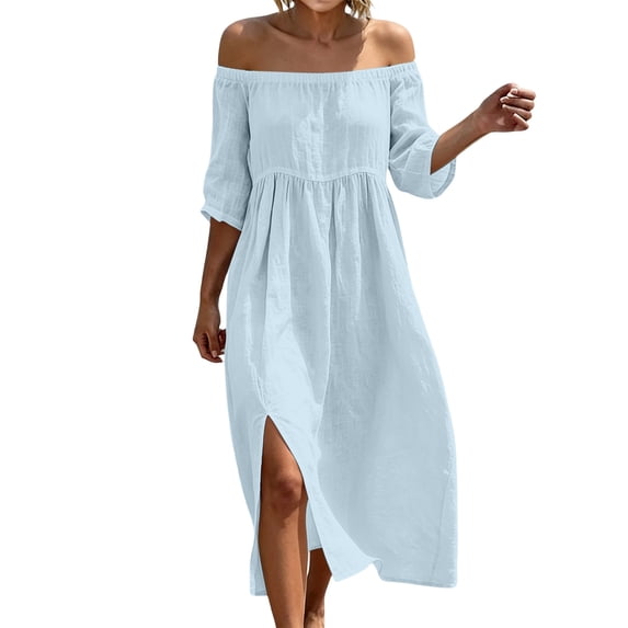 Atogsazn Women's Summer Off Shoulder Maxi Dress Casual Flowy Short ...