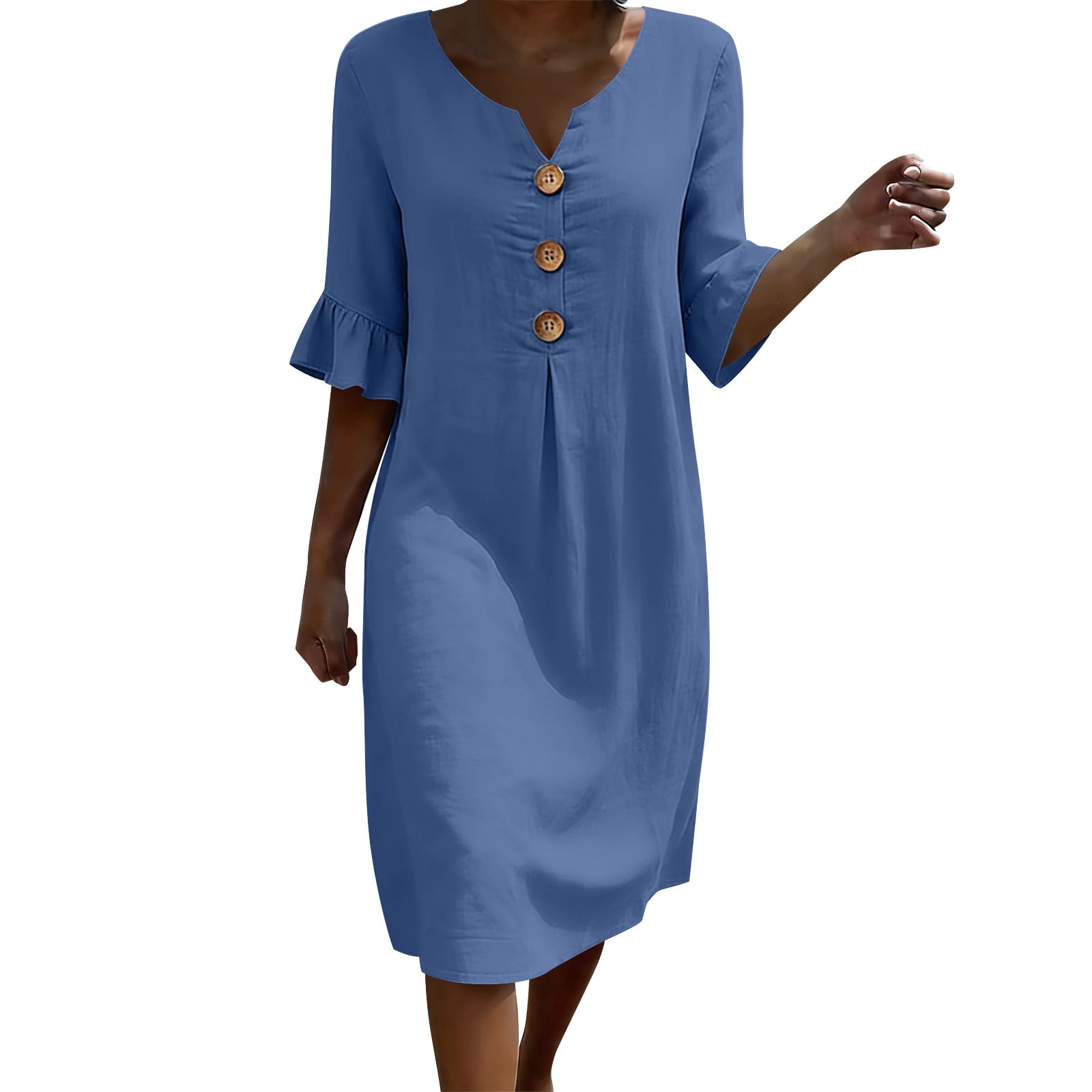 Atogsazn Women's Summer V Neck Linen Maxi Dress Casual Dressy Button ...