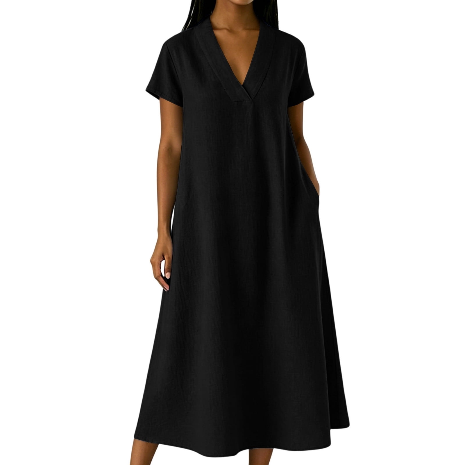 Atogsazn Women's Summer V Neck Maxi Dress Casual Flowy Short Sleeve ...