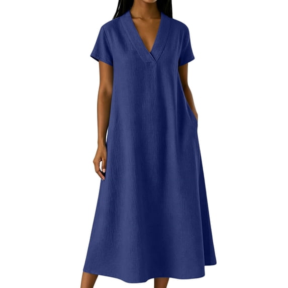 Atogsazn Women's Summer V Neck Maxi Dress Casual Flowy Short Sleeve ...