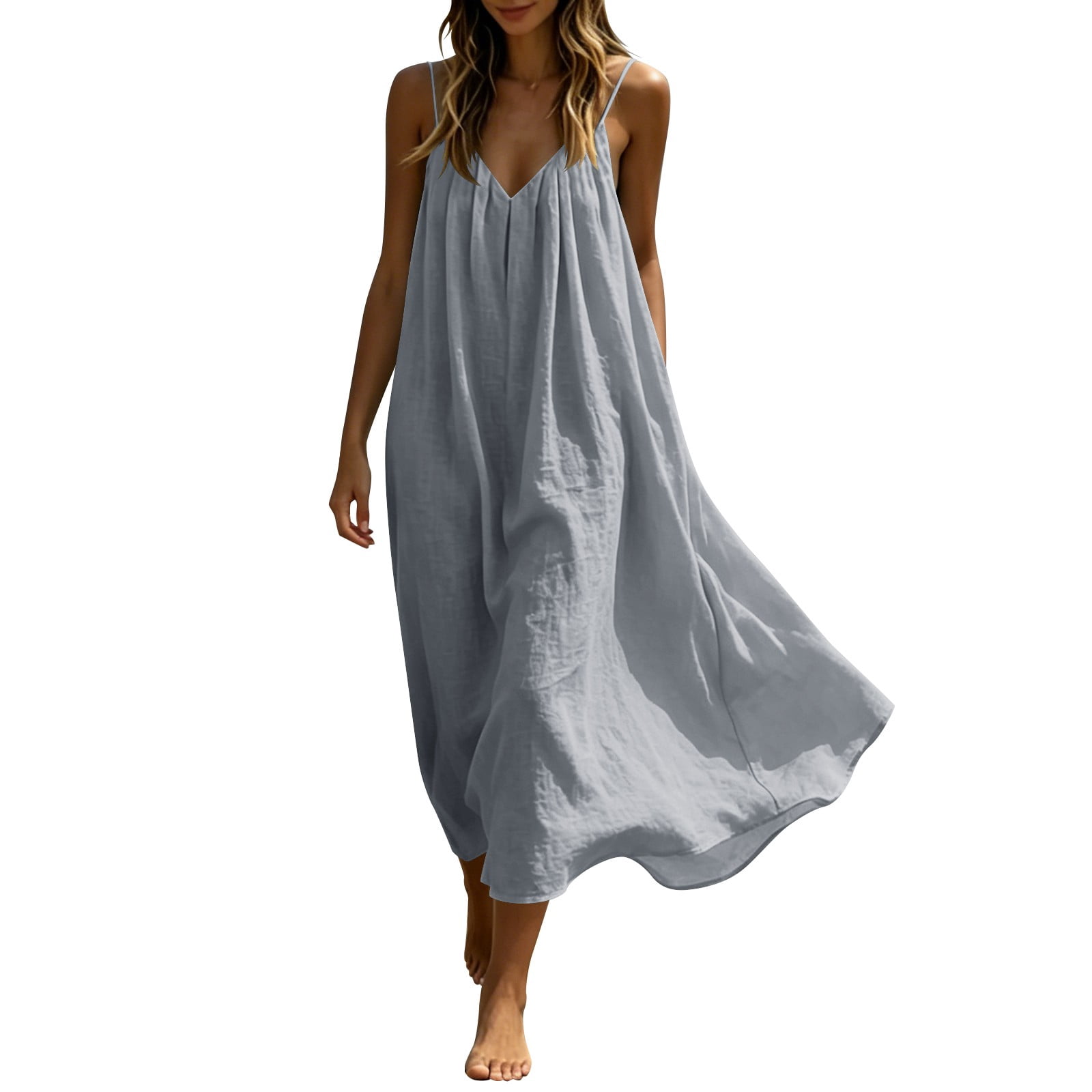Atogsazn Women's Summer V Neck Maxi Dress Casual Flowy Sleeveless ...