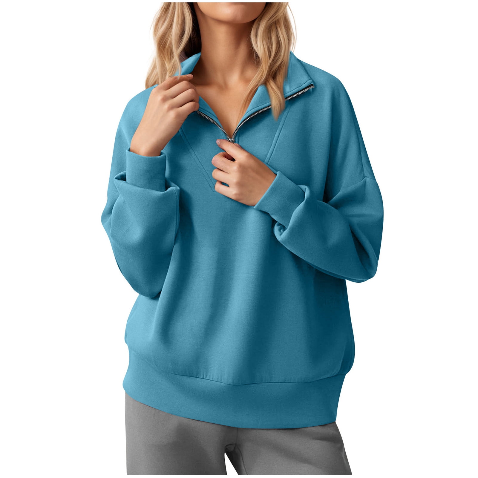 Atogsazn Women's Zip Up Sweatshirt Casual Crew Neck Pullover Sweatshirt ...
