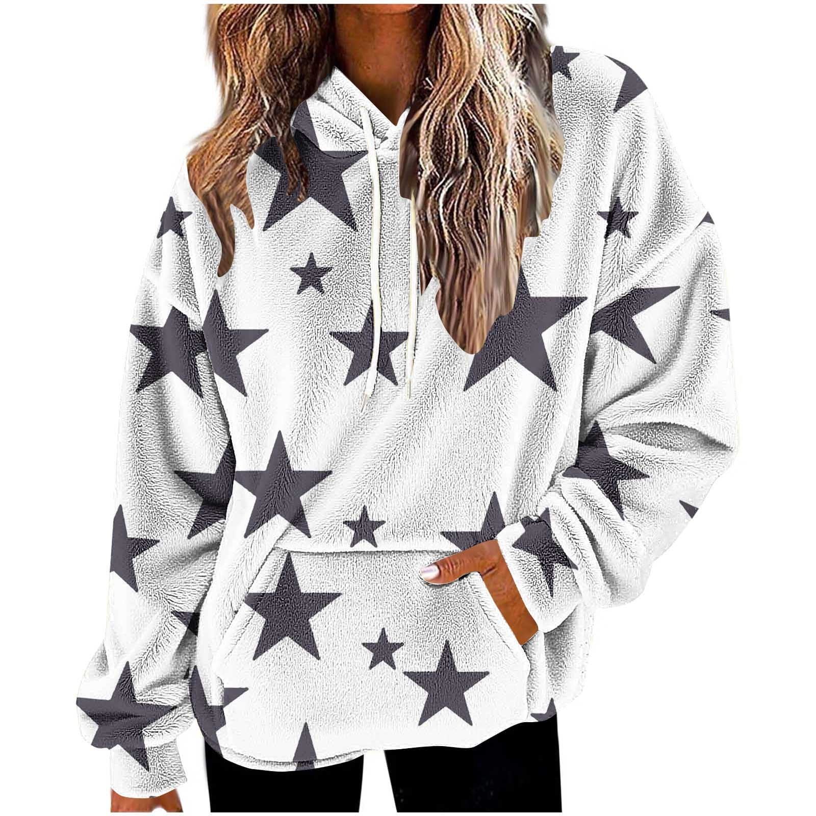 Atogsazn Womens Flannel Oversized Hoodies Casual Fleece Long Sleeve ...