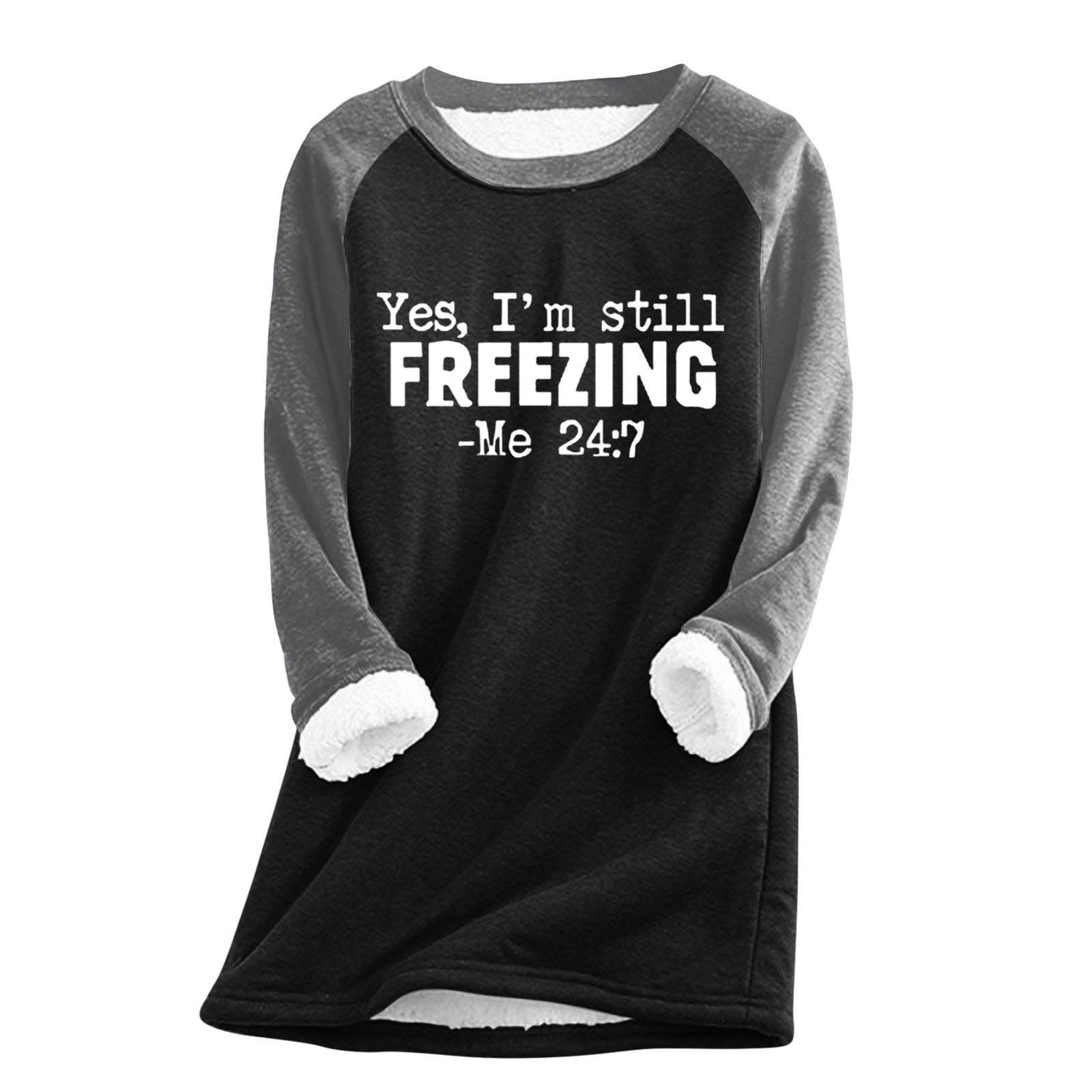 Atogsazn Womens Fleece Lined Blouse Casual Crew Neck Long Sleeve Tops ...