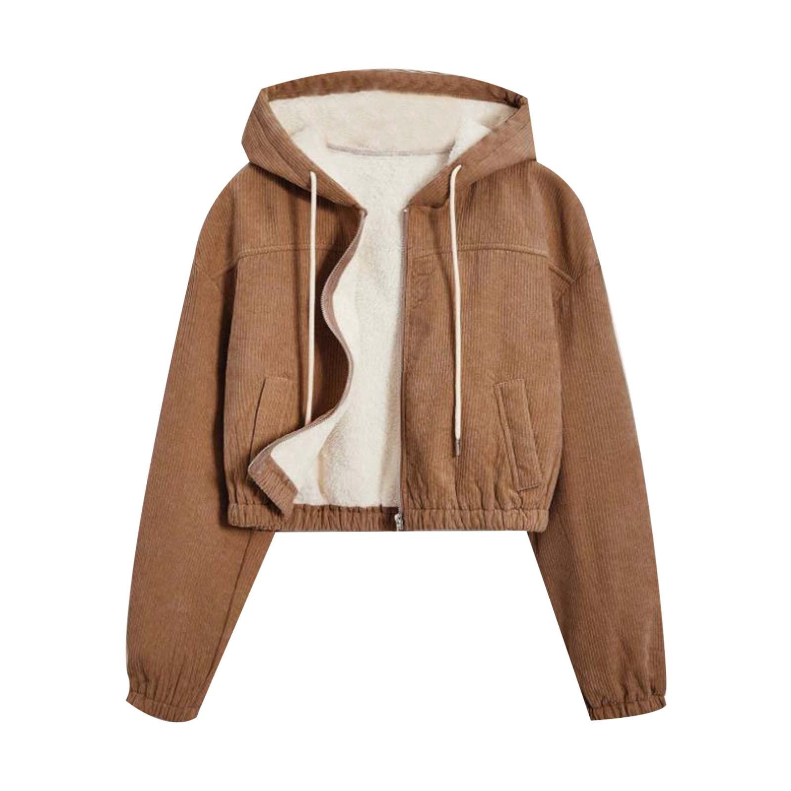 Atogsazn Womens Fleece Lined Cropped Jacket Zip Up Sherpa Long Sleeve ...