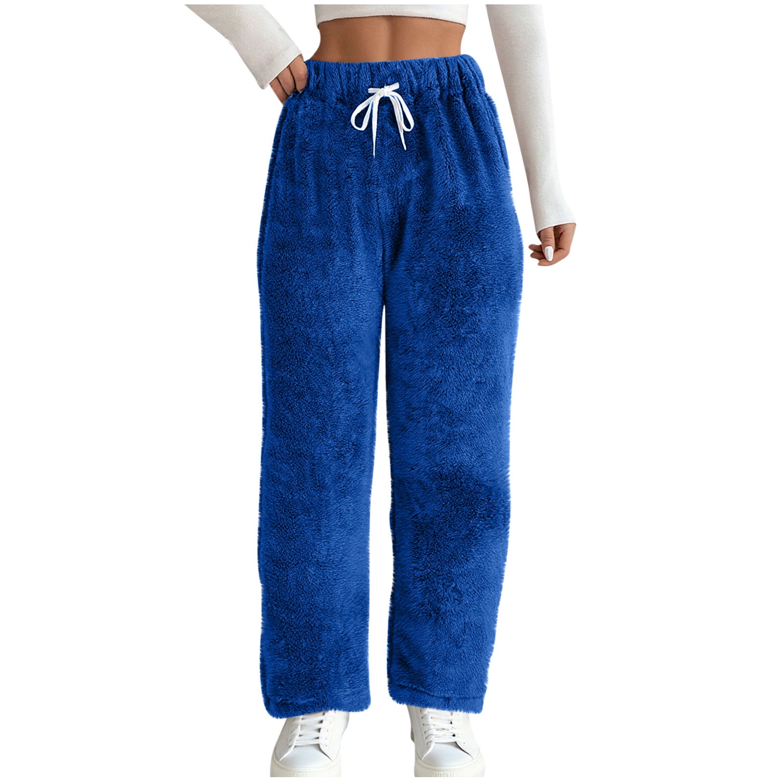 Atogsazn Womens Fuzzy Pants Casual Fleece Elastic Waist Pant Winter ...