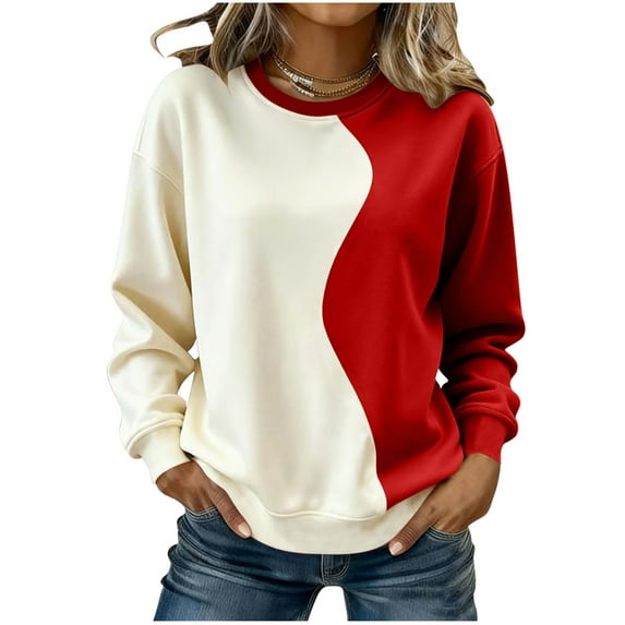 Atogsazn Womens Long Sleeve Sweatshirt Casual Colorblock Fleece ...