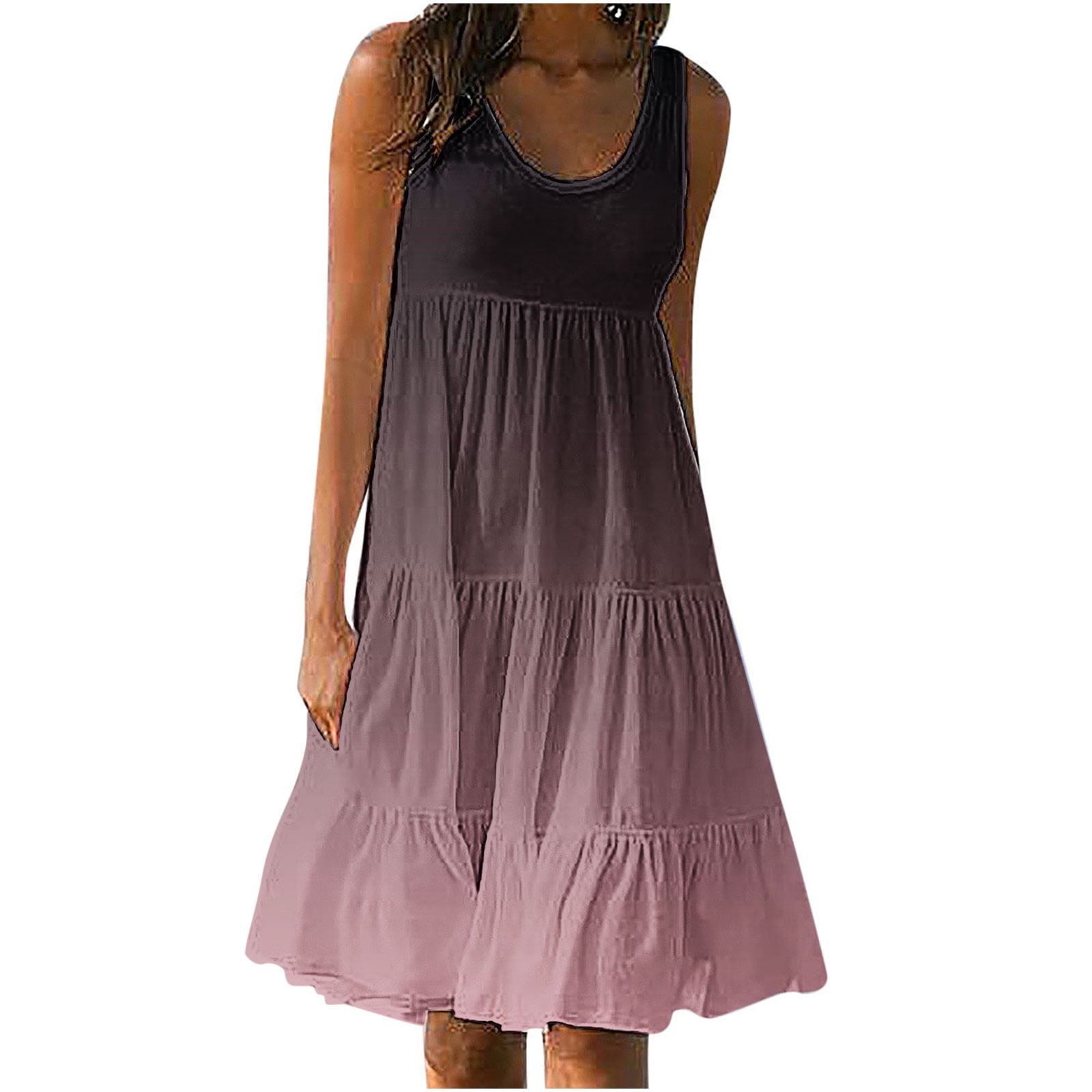 Atogsazn Womens Round Neck Gradient Color Summer Dresses Causal Loose ...