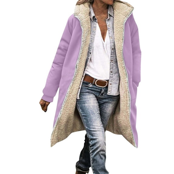 Atogsazn Womens Sherpa Lined Jacket Fleece Zip Up Long Sleeve Hooded ...