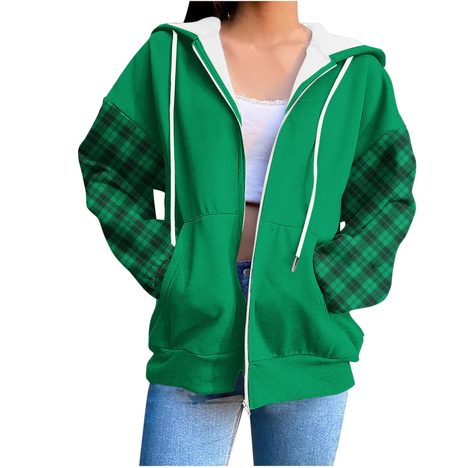 Atogsazn Womens Sherpa Lined Jacket Full Zip Plaid Sleeve Hoodie Winter ...