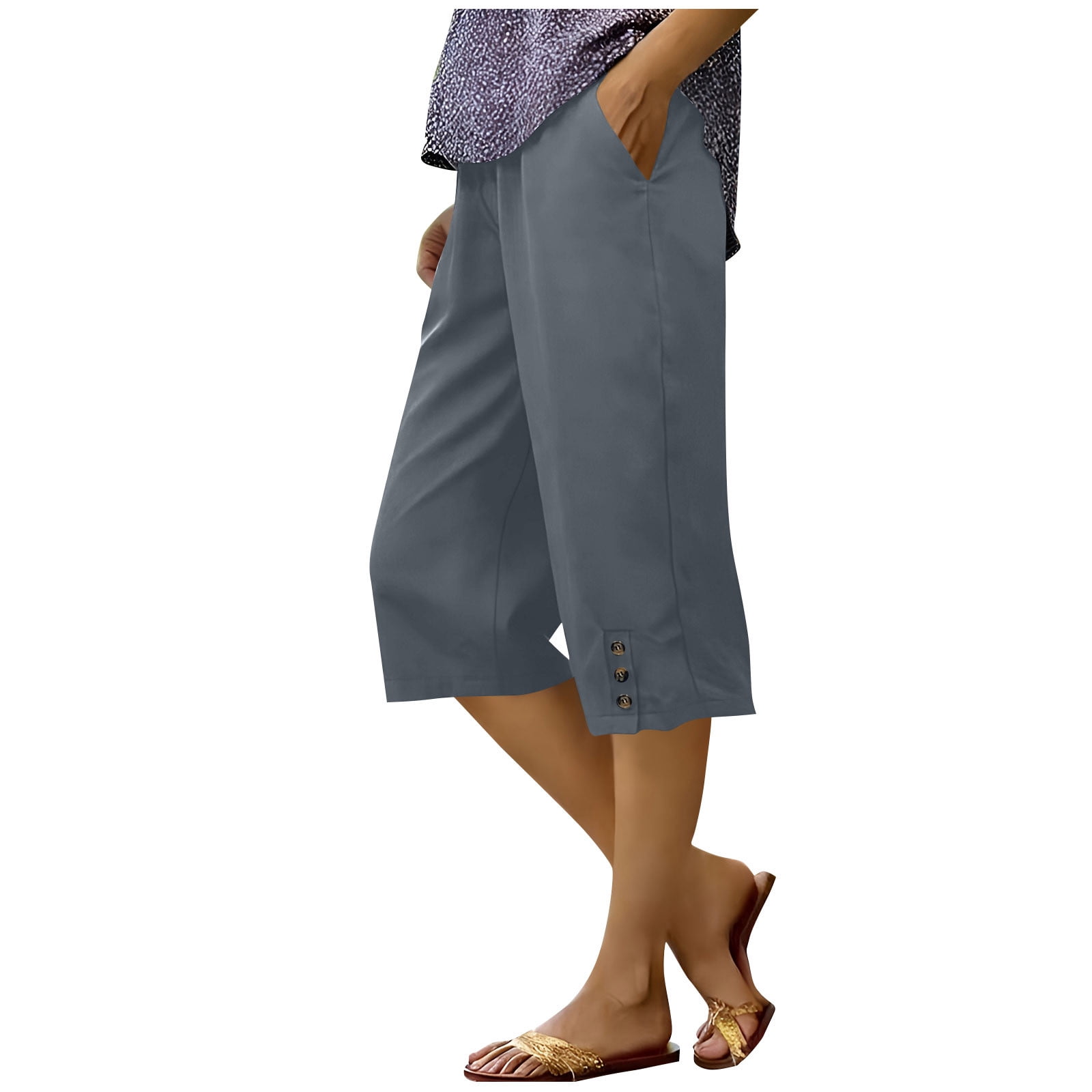 Atogsazn Womens Summer Athletic Linen Capris Casual Jogger Elastic ...