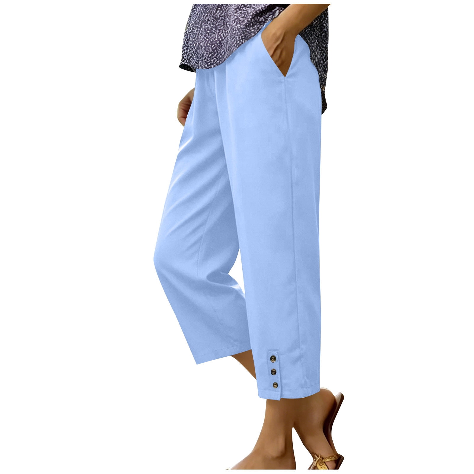 Atogsazn Womens Summer Athletic Linen Capris Casual Jogger Elastic ...