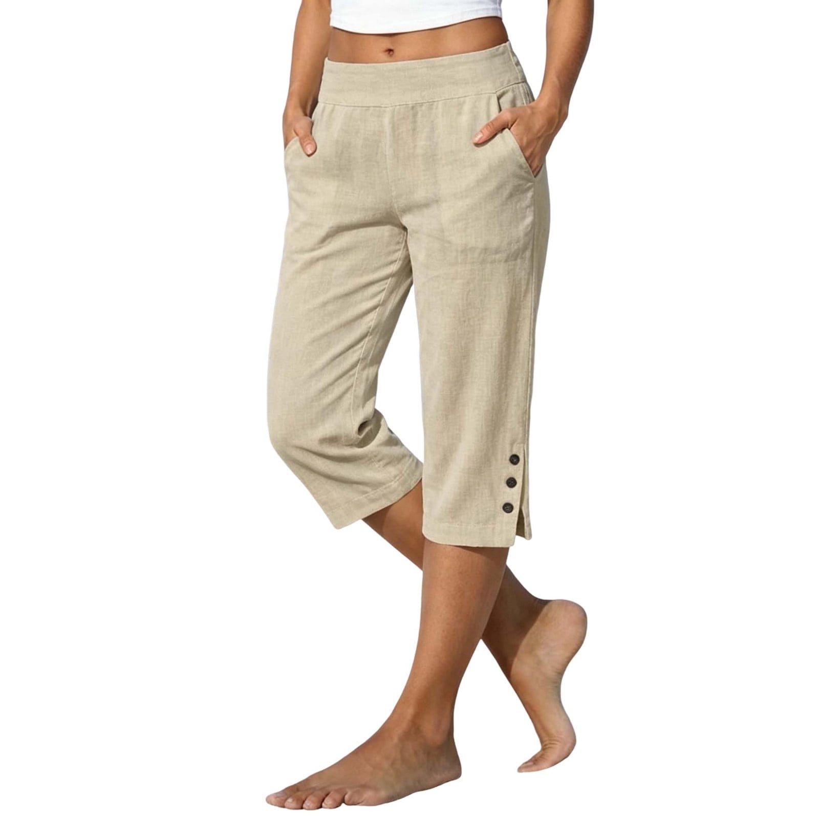 Atogsazn Womens Summer Athletic Linen Capris Dressy Casual Jogger ...