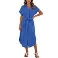 Atogsazn Womens Summer Cotton Button Midi Dress Casual Short Sleeve ...