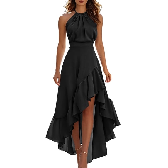 Atogsazn Womens Summer Halter Neck Maxi Dress Flowy Asymmetric High-Low ...