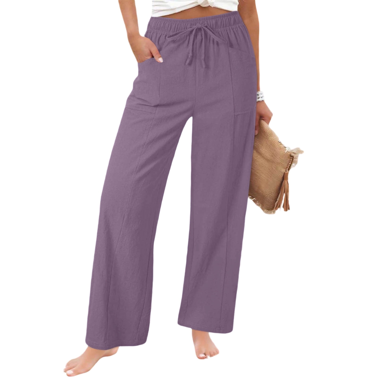 Atogsazn Womens Summer Linen Sweatpant Casual Athletic Jogger Wide Leg ...