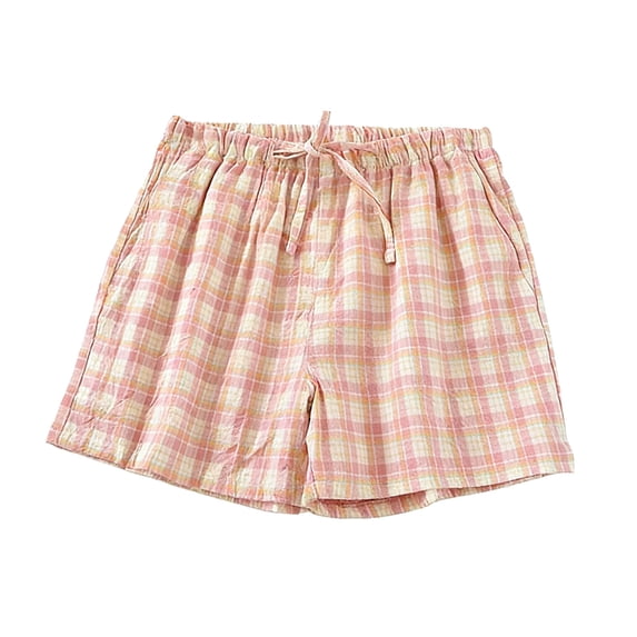 Atogsazn Womens Summer Plaid Shorts Casual Cotton Elastic Waist Short ...