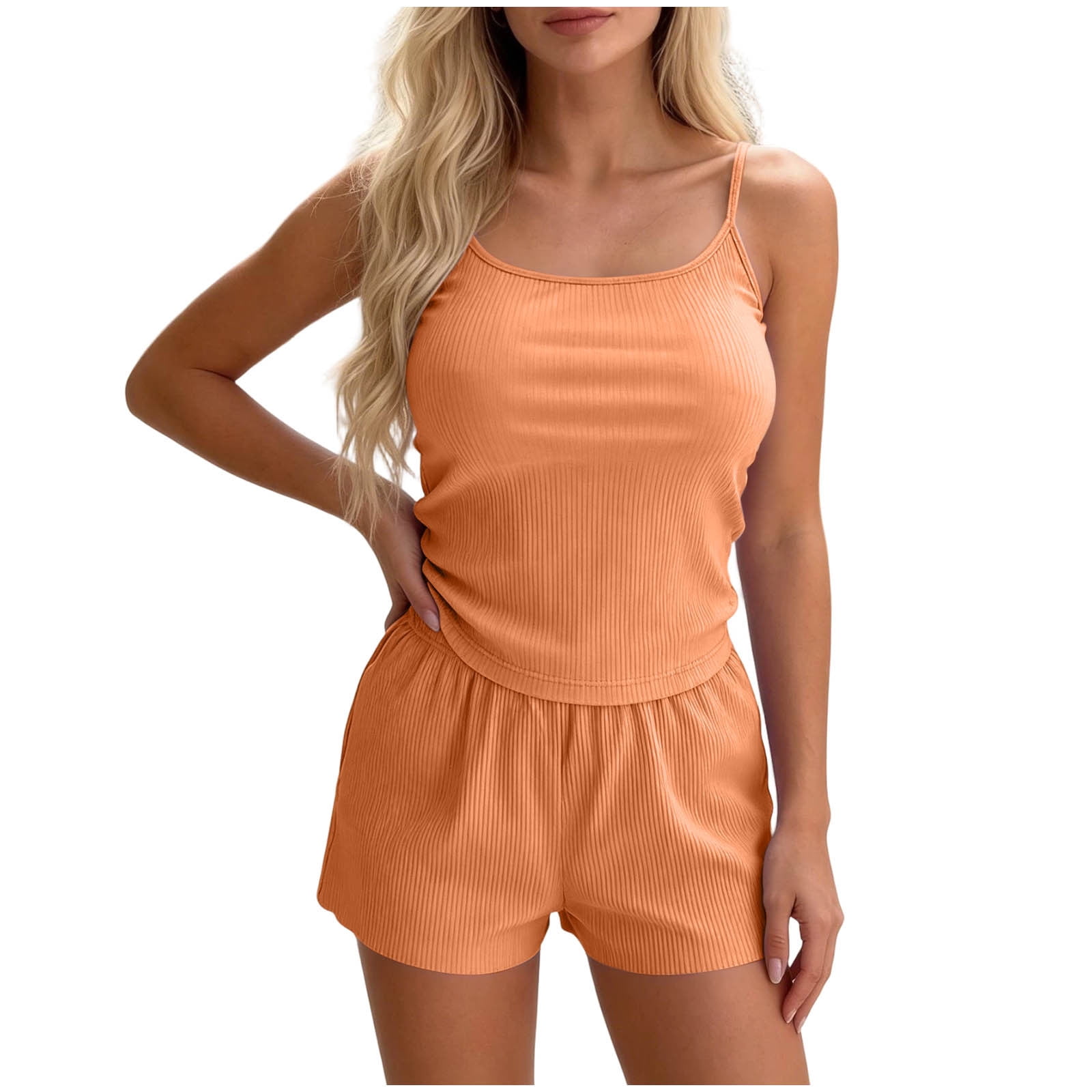 Atogsazn Womens Summer Two Piece Pajamas Set Casual Ribbed Knit ...