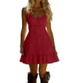 Atogsazn Womens Summer V Neck Linen Mini Dress Casual Spaghetti Strap ...