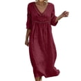 Atogsazn Womens Summer V Neck Maxi Dress Hollow Eyelet 3/4 Sleeve ...